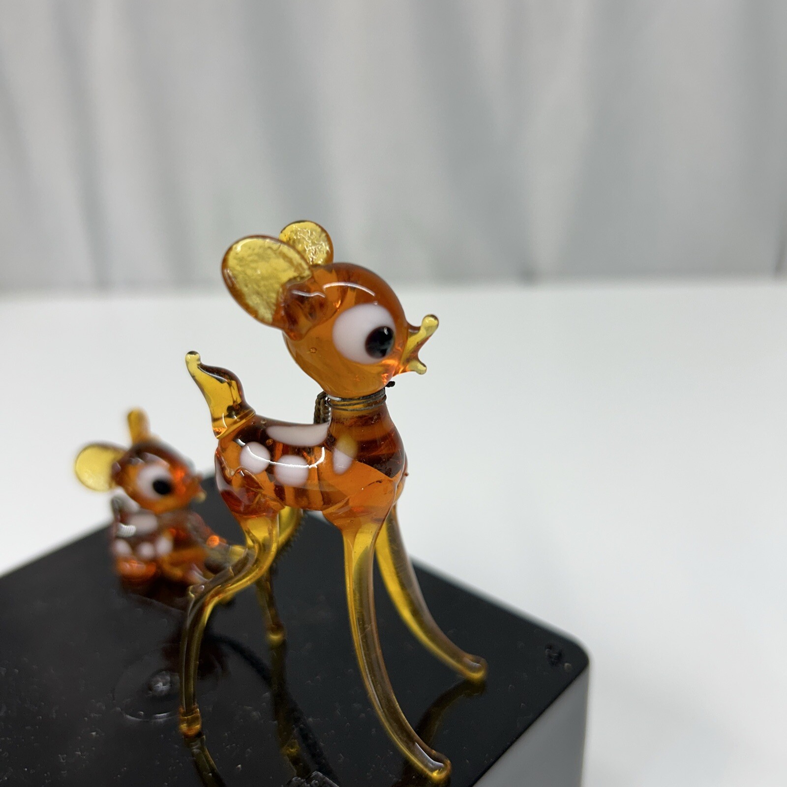 Vtg Hand Blown Miniature Amber Glass Figurines Big Eyed Doe with Fawn ...