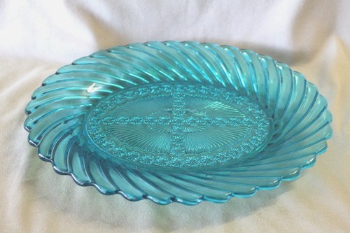 Vintage Turquoise Blue Glass Server Plate | eBay Australia