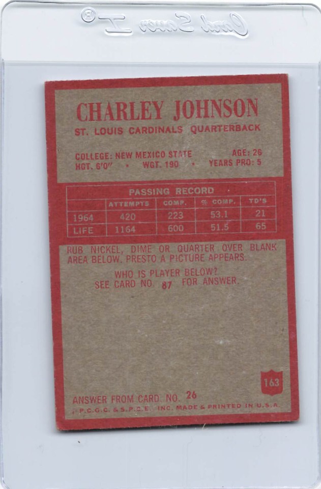 1965 Philadelphia #163 Charley Johnson Cardinals VG/EX *DA-C8280 | eBay