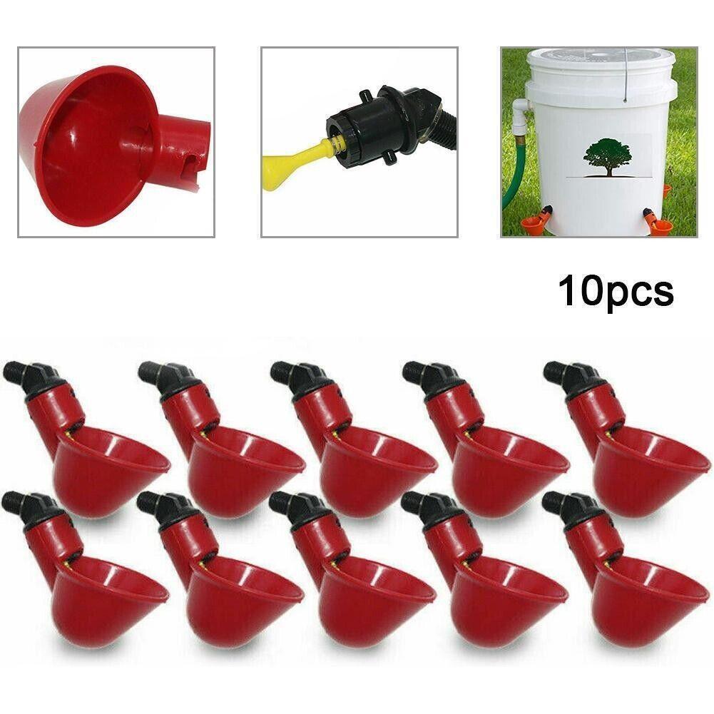 10x Automatic Cup Water Feeder Drinker Chicken Waterer Poultry Chook ...