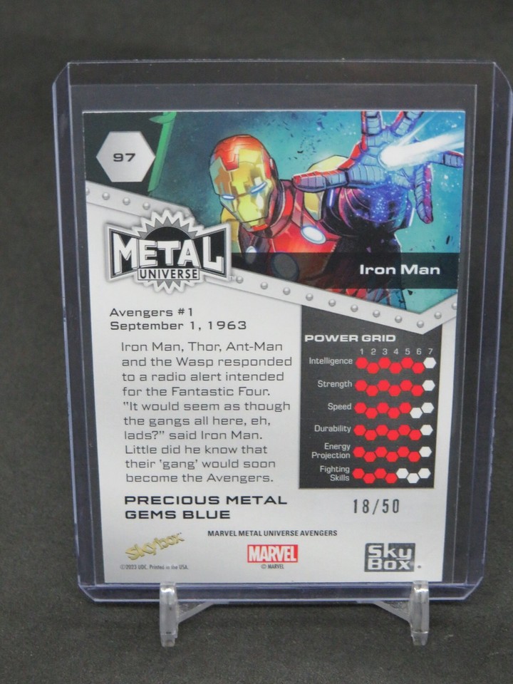 2023 MARVEL METAL UNIVERSE AVENGERS IRON MAN PRECIOUS METAL GEMS BLUE ...
