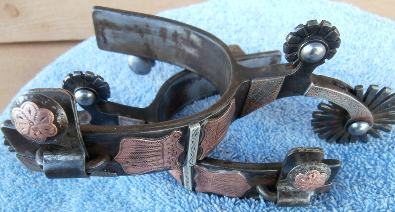 Double Mounted Silver Copper Iron Horse Cowboy Buckaroo Spurs 2 Rowels ...