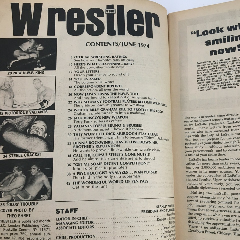 The Wrestler Magazine June 1974 John Tolos, Bruno Sammartino & Bruiser ...