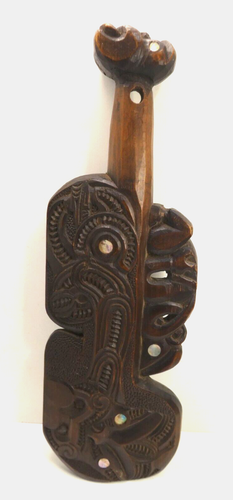 FANTASTIC LARGE VINTAGE WOODEN PATU TIKI CARVED MAORI ART NEW ZEALAND ...