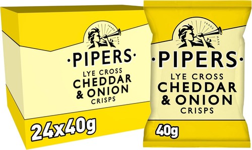Pipers Crisps Cheese Lye Cross Cheddar and Onion 24x40g | eBay UK