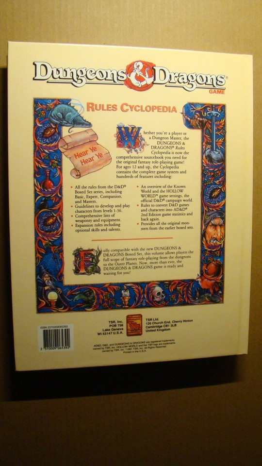 DUNGEONS DRAGONS *NEW* RULES CYCLOPEDIA HARDCOVER *VF/NM 9.0 NEW* OLD ...
