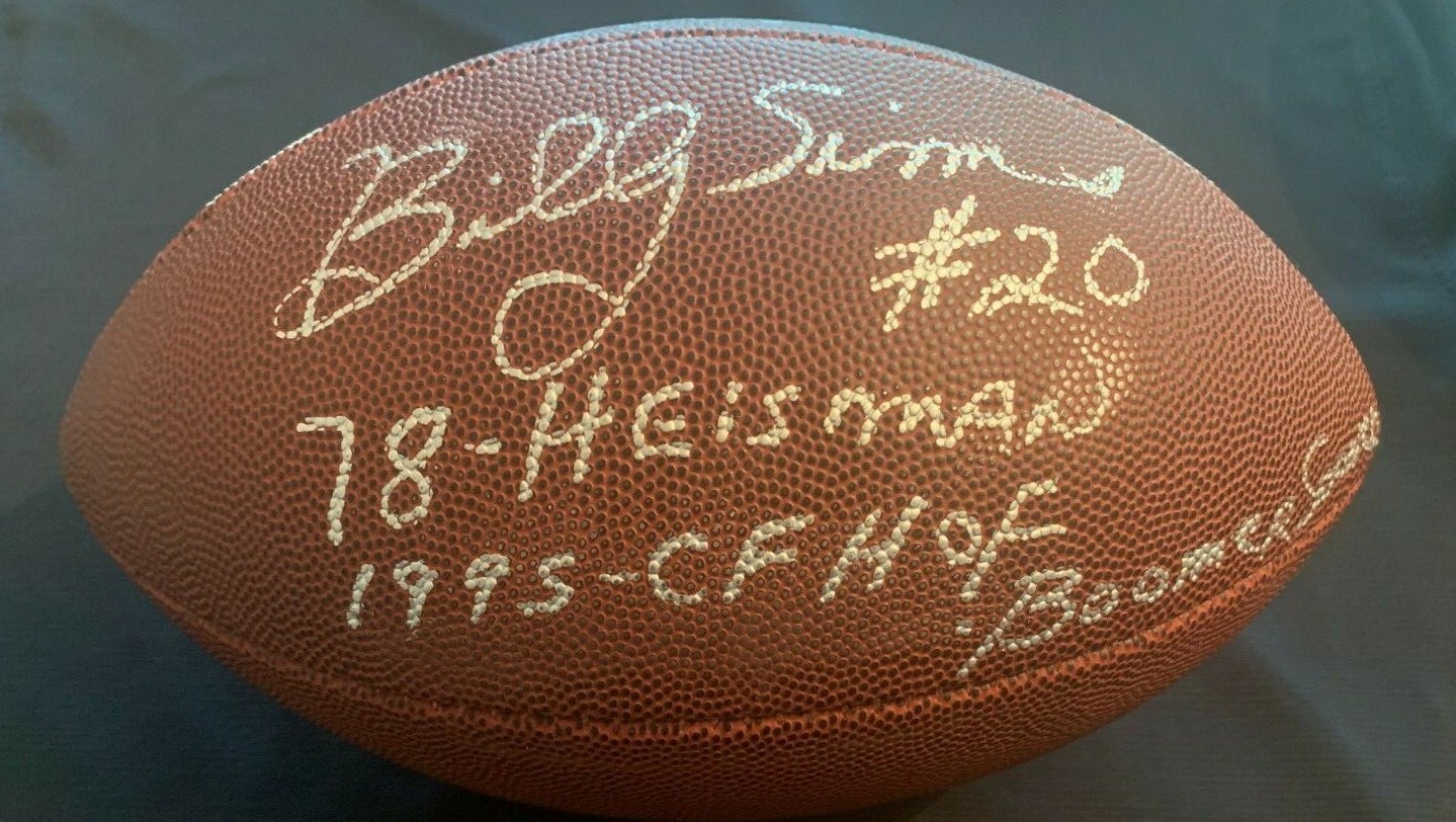 BILLY SIMMS AUTOGRAPHED WILSON MVP NCAA FOOTBALL W/COA & 3 INSCRIPTIONS ...