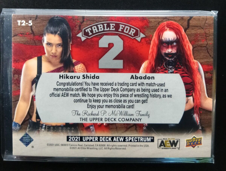2021 Upper Deck AEW Spectrum Table for 2 Relics Hikaru Shida Abadon #T2 ...