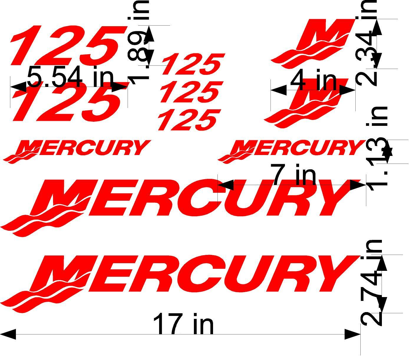 (11pc) Set of 125 Hp Mercury outboard boat cowling decal set custom ...