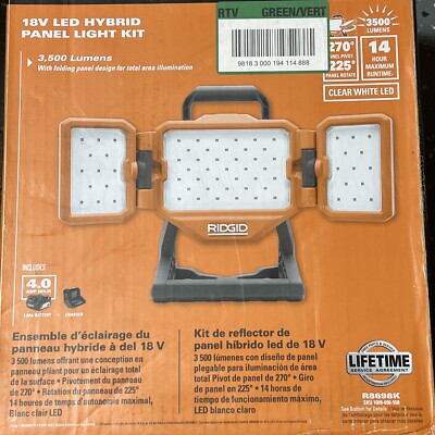 RIDGID 18V Hybrid Panel Light Kit with 4.0Ah Battery and Charger ...