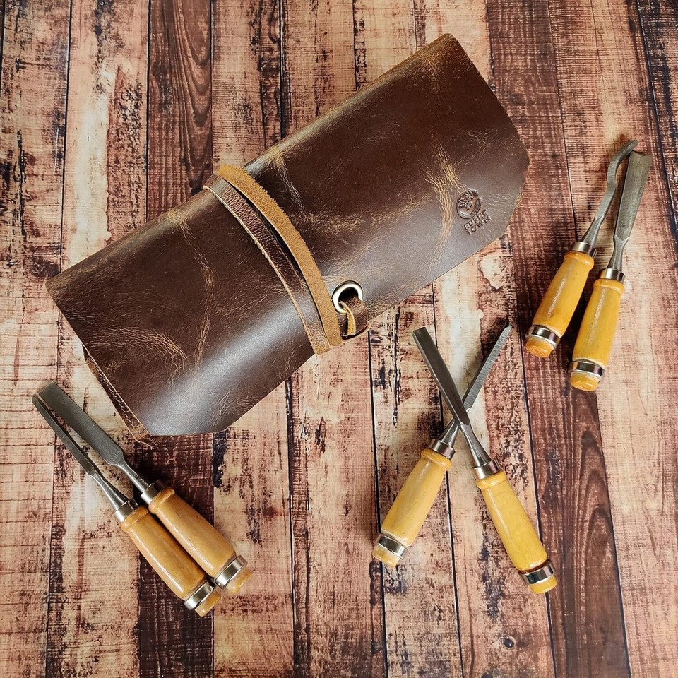 Leather Tool Roll Pouch – 12 Pocket Compact Wrench & Chisel Organizer ...