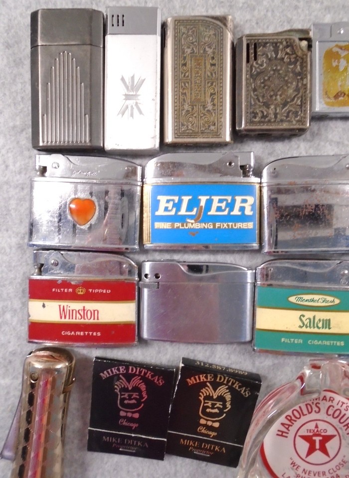 Vintage-Lot of 22 Vintage lighters / 1 Ashtray and 2 Matchbooks- Parts ...