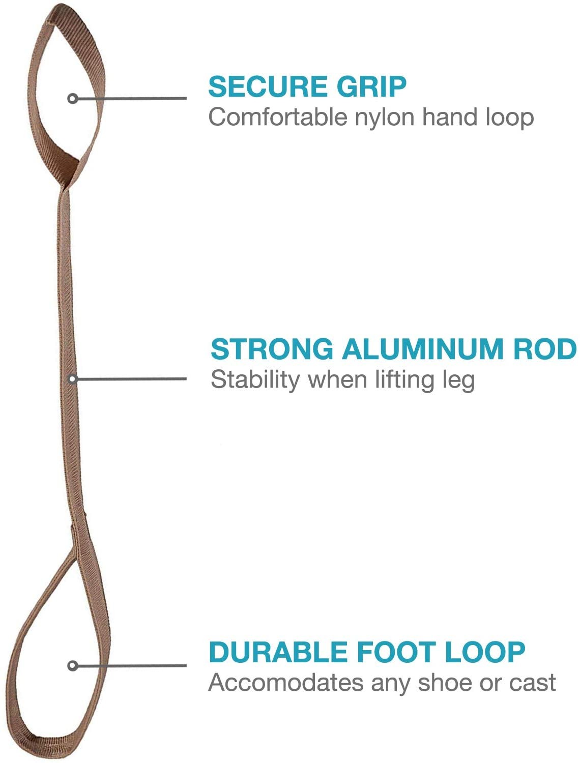 DMI Leg Lifter Strap, 32 In, Beige with Foot Loop and Hand Grip, Adult ...
