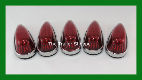 5 Pick-up Cab Roof Clearance Marker Teardrop Red LED Lights Ford Chevy ...