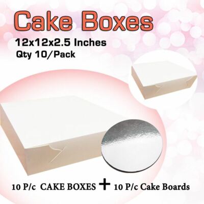 CAKE BOXES 12x12x2.5 10/Pc+10Pc Boards Wedding Cupcake Boxes Decorating ...