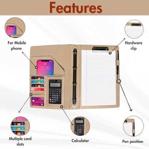 Portfolio Binder A4 Legal PAD FolderLeather 3 Rings and Clipboard ...