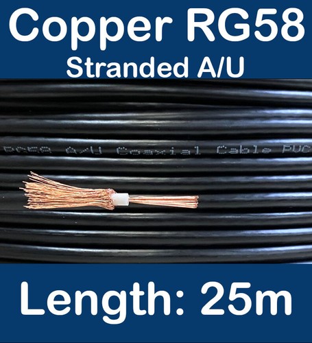 25m Copper Black RG58 A/U 50 Ohm Stranded Coax Coaxial Cable CB Radio ...