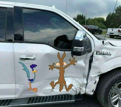 FUNNY STICKER WILE E COYOTE Hitting Wall Splat Wiley Vinyl Decal road ...