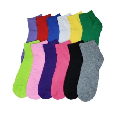 12 Pairs Women's Color Ankle Socks Low Assorted Girls Mixed Colors Size ...