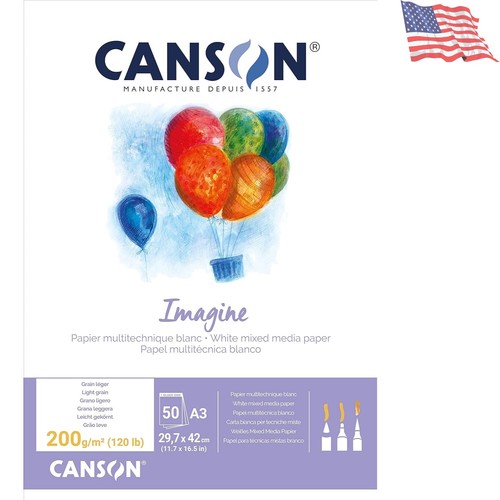 A3 Pad of 50 Sheets Mixed Media Paper - Smooth Finish & High Absorption ...