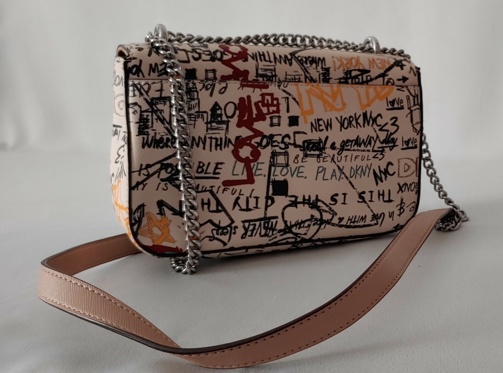 DKNY Crossbody/Shoulder Logo Cream Graffiti Chain Str… - Gem
