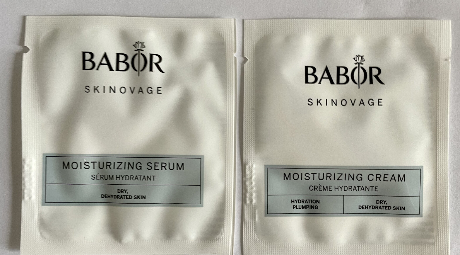 2 Piece Sample Set BABOR SKINOVAGE MOISTURIZING SERUM & CREAM Packets ...