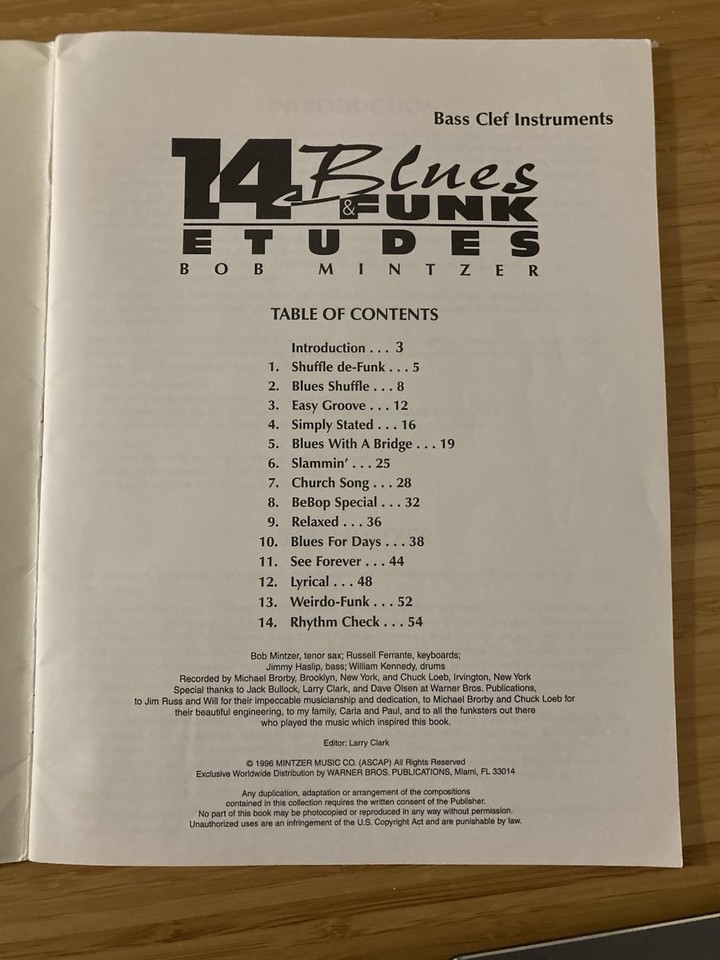 14 BLUES FUNK ETUDES for Bass Clef Instruments by Bob Mintzer | eBay UK