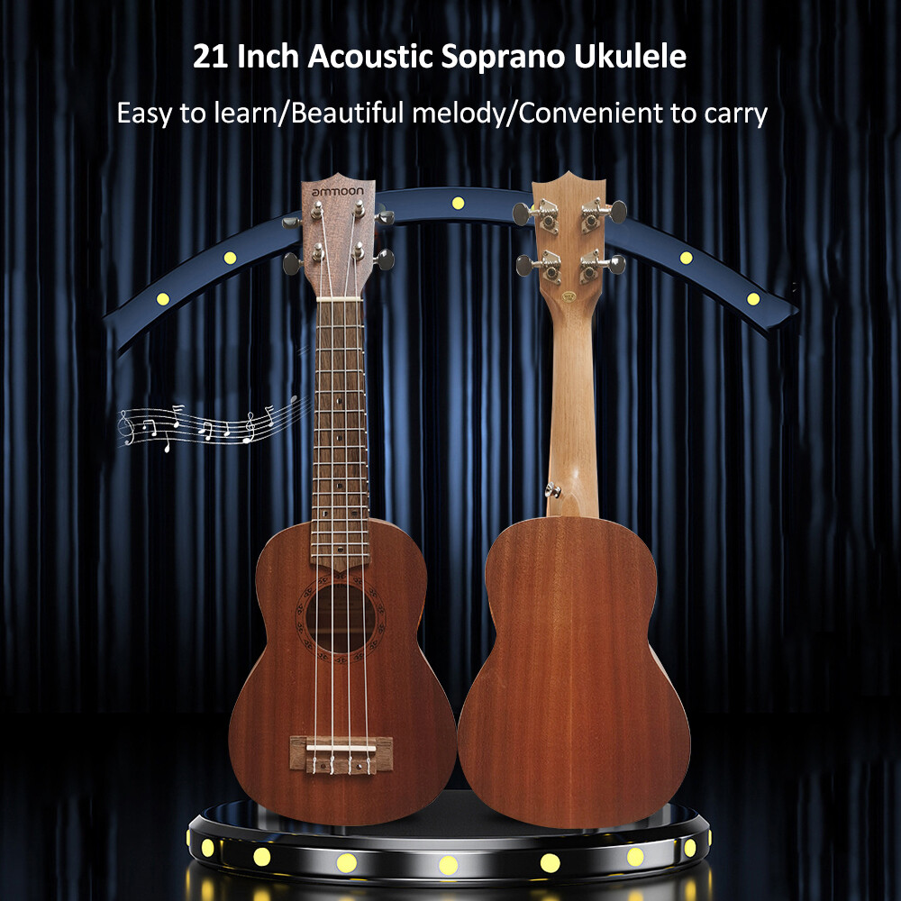21 Inch Acoustic Soprano Ukulele Ukelele Uke Sapele Wood Open Style ...