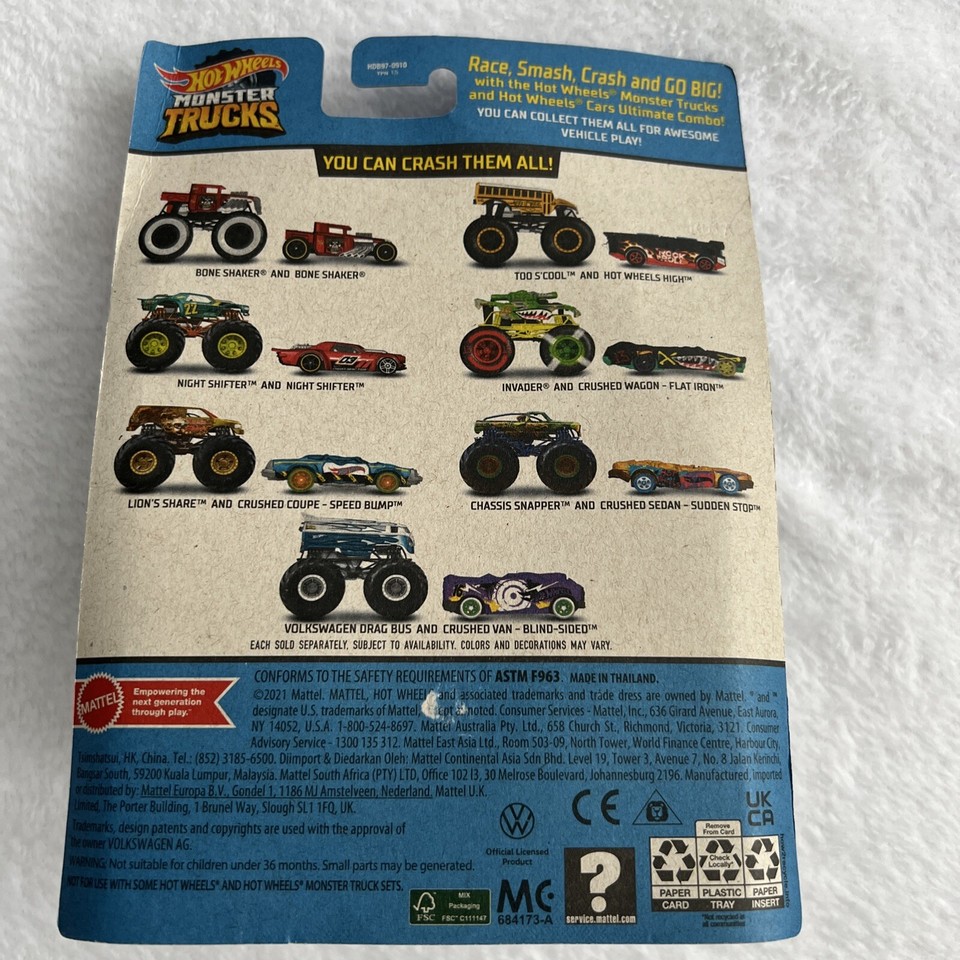 NEW Hot Wheels Chassis Snapper Monster Truck W/ crushed car | eBay