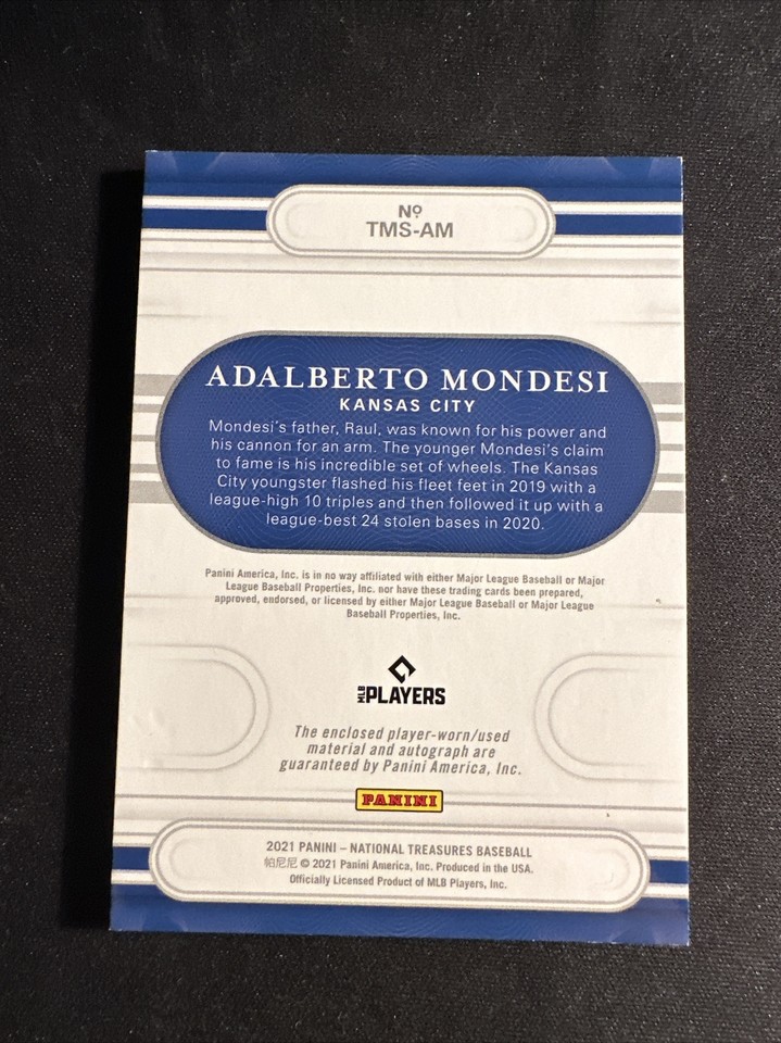 2021 NATIONAL TREASURES PATCH AUTO ADALBERTO MONDESI /25 KANSAS CITY ...