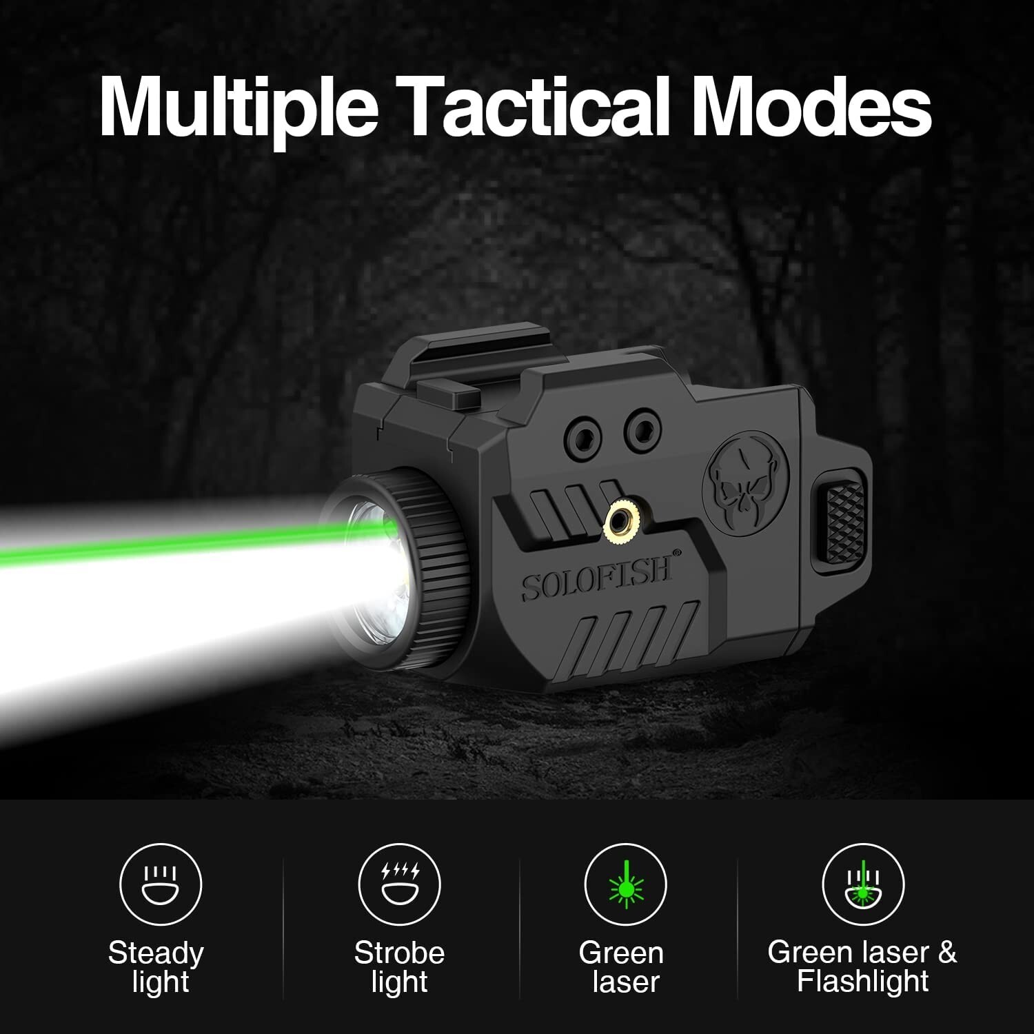 SOLOFISH 600 Lumen Flashlight & Green Laser Sight Pistol Handgun ...
