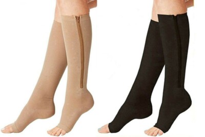 Compression Zip Up Socks Open-Toe Zipper Leg Support Unisex Socks Knee ...