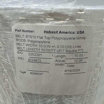 Habasit America ST610 Flat Top Polypropylene White, Width=10", Length ...