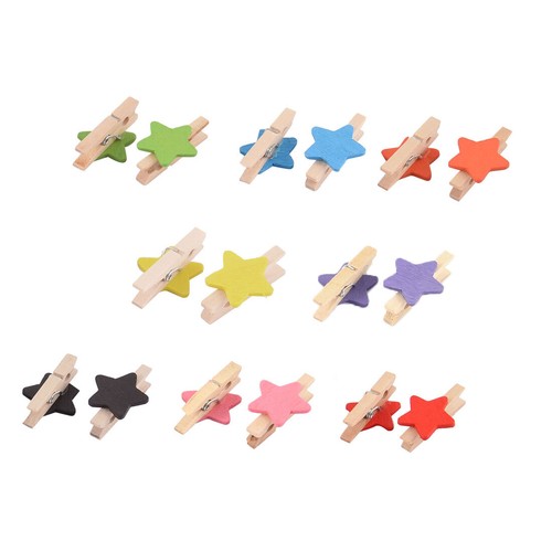 Star Pattern Card Photo Holder Spring Pegs Crafts Mini Wooden Clip ...