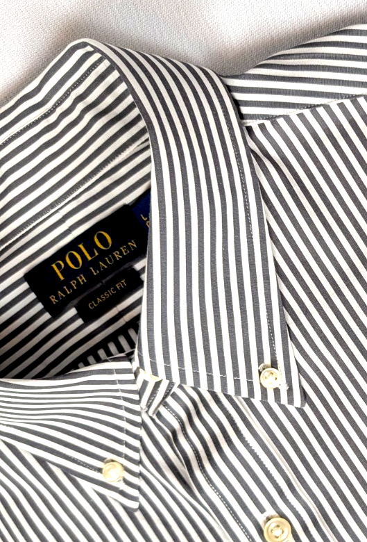 Polo Ralph Lauren Men's Gray White Cotton Elastane Striped Long Sleeve ...