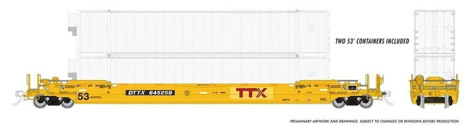 Rapido HO Scale ~ 53' Husky-Stack Well Car TTX With Containers ~ 3 Pcs ...