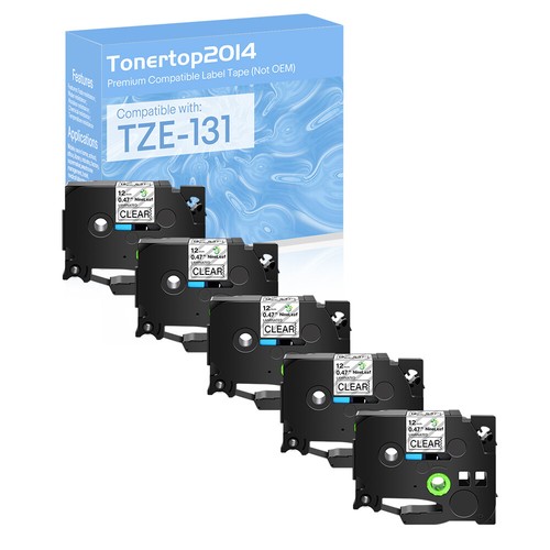 5PK TZ-131 TZe-131 Black on Clear Tape for Brother P-touch PT-H100 ...