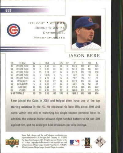 2002 Upper Deck Baseball #659 Jason Bere | eBay