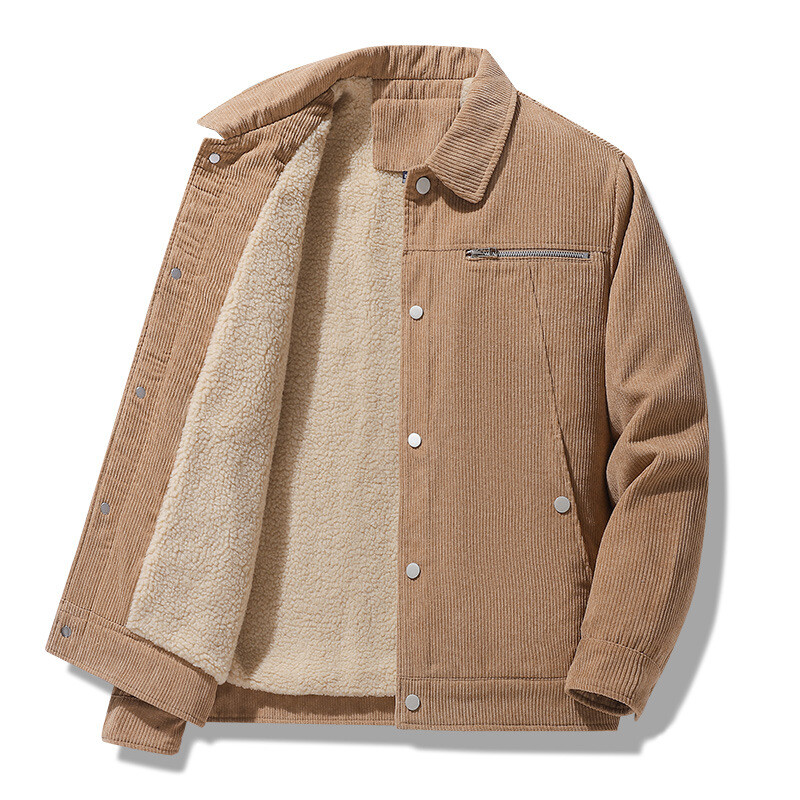 Men Corduroy Sherpa Lined Trucker Jacket Snap Button Lapel Winter Warm ...