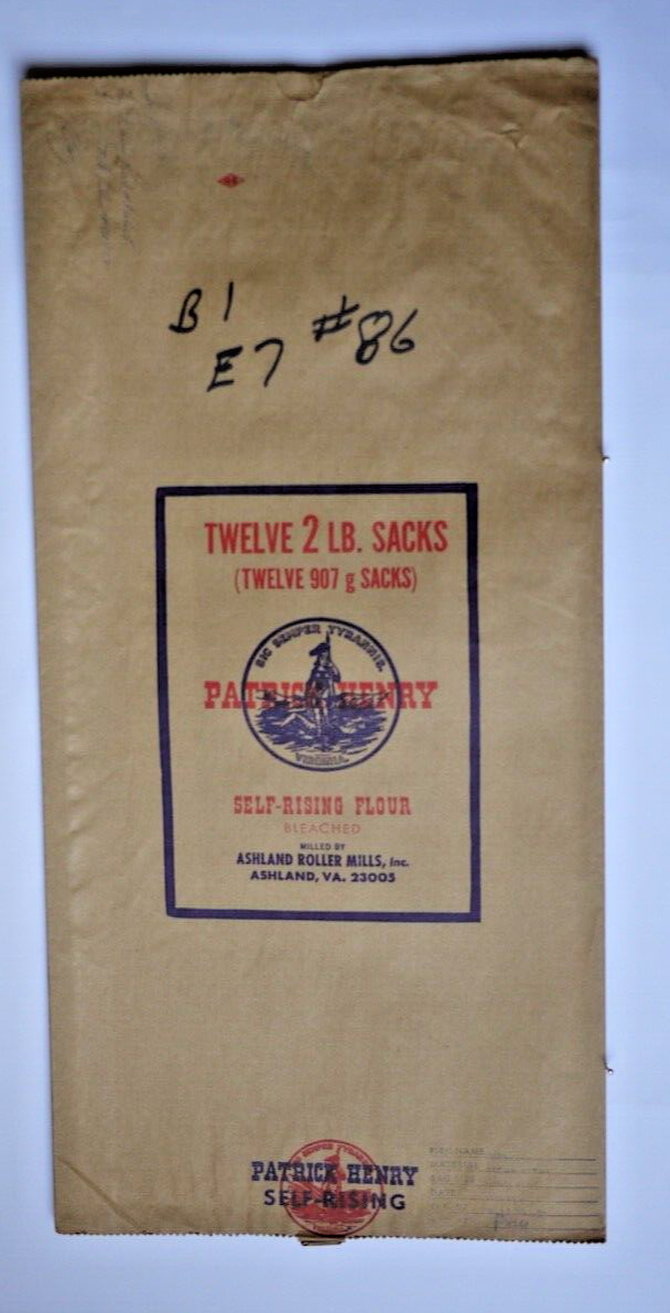 X LARGE Vintage Paper Sack Bag - PATRICK HENRY FLOUR, ASHLAND ROLLER ...