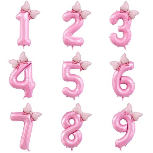 Girls Birthday Number Ballons Princess Birthday Pink Bownot Balloons ...