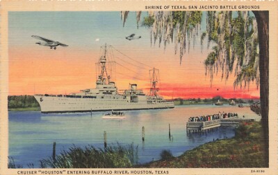 Postcard Shrine Texas San Jacinto Battle Grounds Cruiser "Houston ...