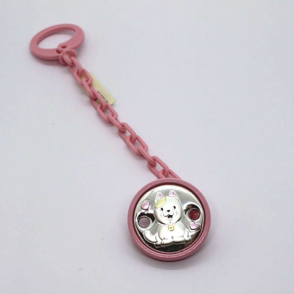 Pink Plastic Pacifier Clip With Silver Plate - Kitten | eBay UK