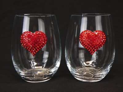 The Queens' Jewels Red Jewel Heart Stemless Bejeweled Wine Glass NEW IN ...