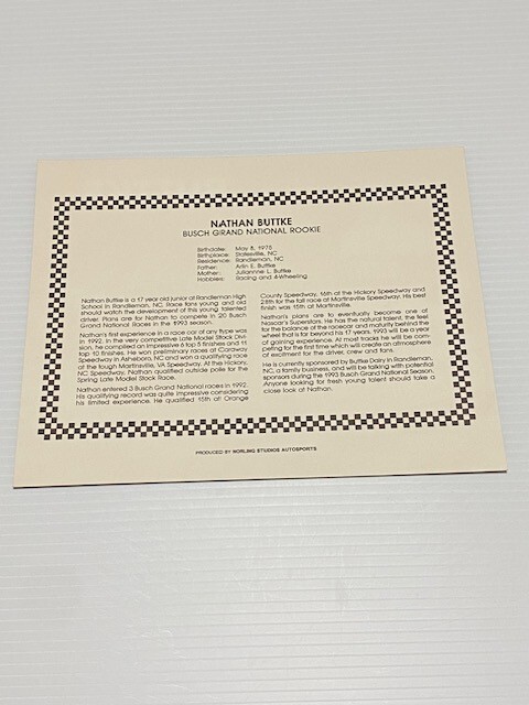 Vintage 1993 Nathan Buttke Nascar Postcard / Handout | eBay