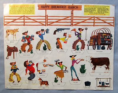 scarce 1950's HAPPY BREAKFAST RANCH paper punch out Cowboy play set ...