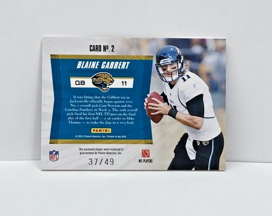 2011 Totally Certified BLAINE GABBERT Future Materials Prime /49 Card ...