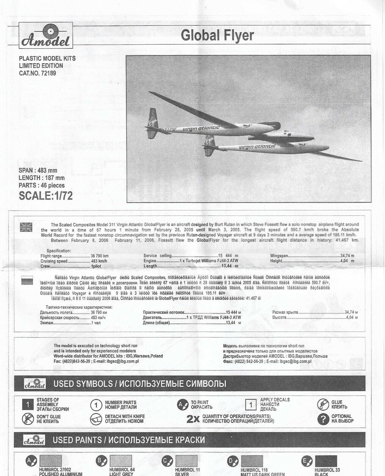 1/72 Amodel 72189 Virgin Atlantic Global Flyer | eBay