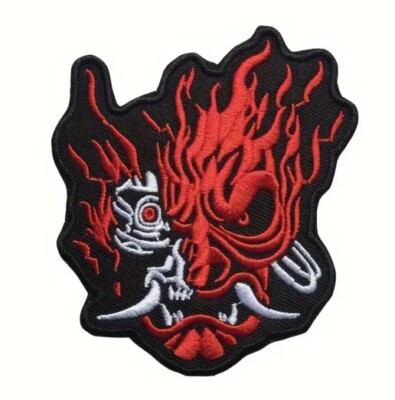 FLAMING SKULL PATCH embroidered iron-on EVIL FIRE FLAME Punk Patch NEW ...