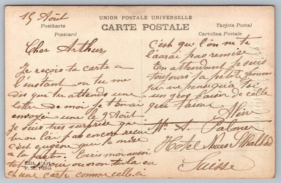 Postcard: Valentine, Embossed, Edit. d'Art, P. H., Hand-Colored RPPC ...